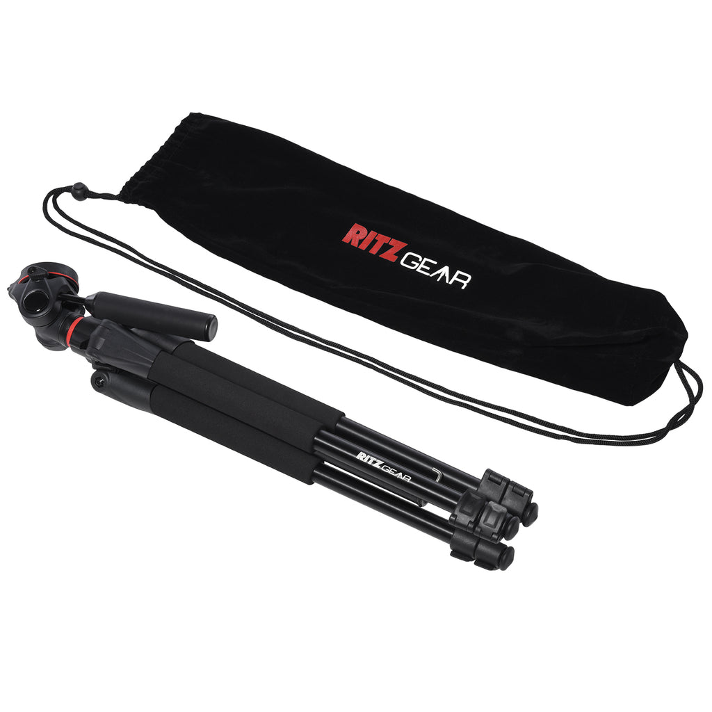 Ritz Gear 60" Tall Deluxe Tripod with Pan Head and 3 Leg Sections with ...